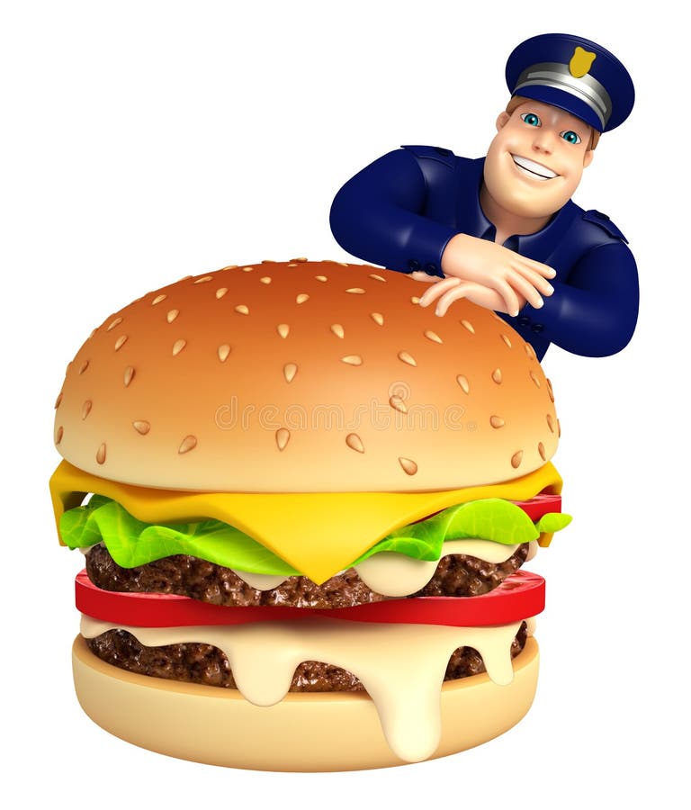Police with Burger stock illustration. Illustration of adults - 77479539