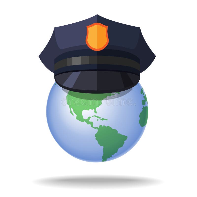 Police cap on earth globe stock vector. Illustration of safe - 83777325