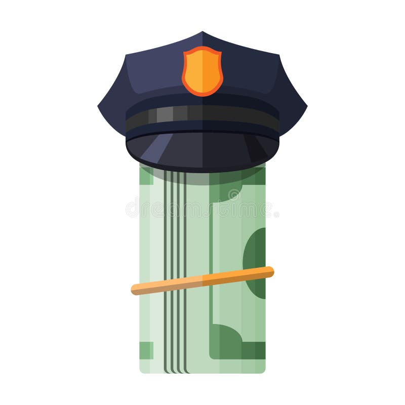 Police Cap on Roll of Money Stock Vector - Illustration of profit, gift ...