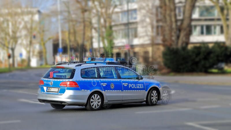 Police Car in Action on the Street Stock Image - Image of double ...