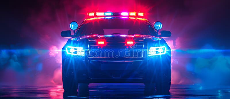 Police car, AI generated stock illustration. Illustration of light ...