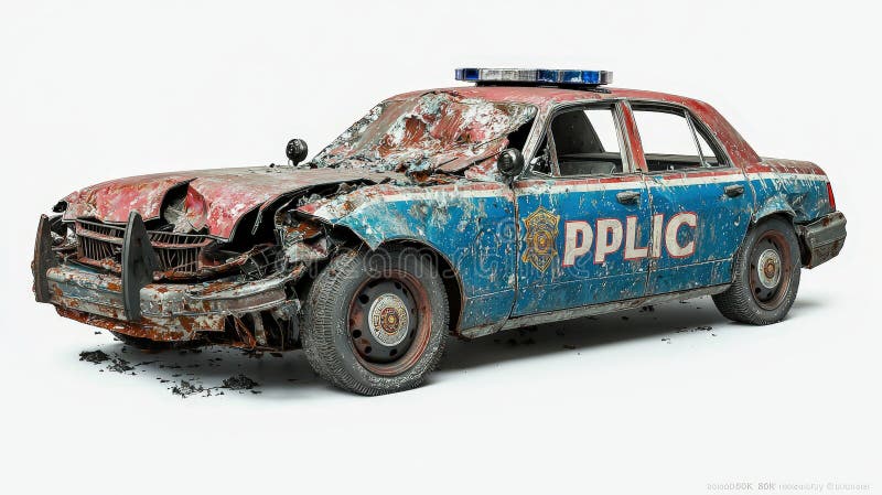 Police Car with Broken Front Bumper Parked on the Side of the Road in ...