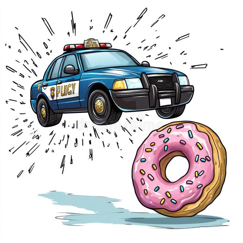 Police Car Chasing Donut stock illustration. Illustration of fast ...