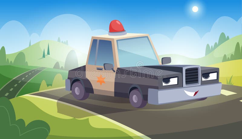 Police Car. Cartoon Vehicles with Eyes Vector Background Stock Vector ...