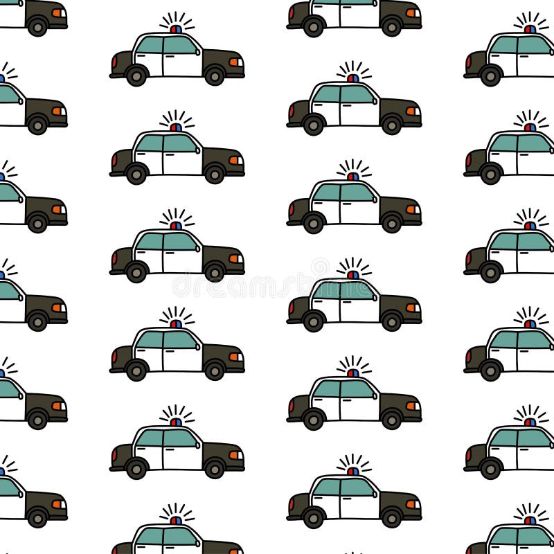 Police Car Doodle Pattern, Vector Color Line Illustration Stock Vector ...