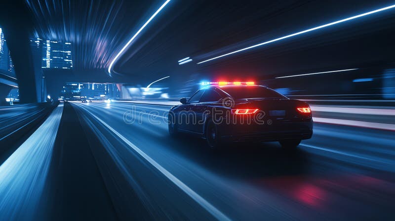 Police Car Driving on Highway at Night, AI Generated Stock Illustration ...
