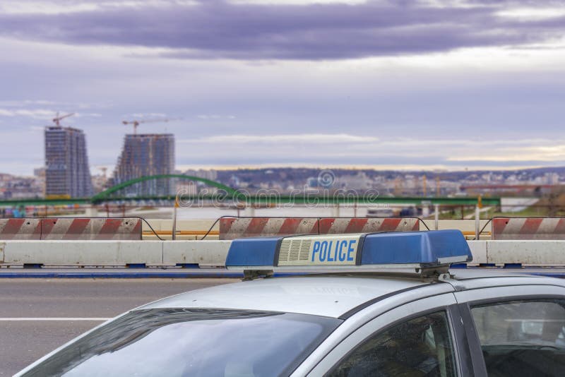 Police Car. Police Emergency Officer Service Car on the Bridge ...