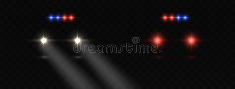 Police Car Headlights. Realistic Lights Flares and Siren Effect Stock ...
