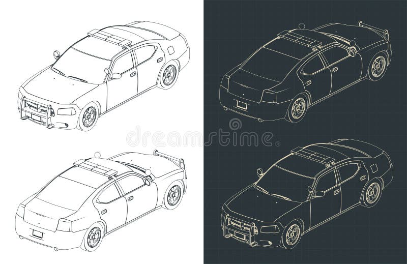 Police Car Isometric Technical Drawings Stock Vector - Illustration of ...