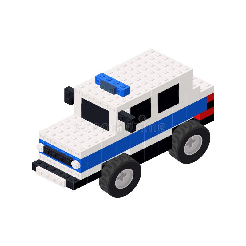 Police Car in Isometric View Assembled from Plastic Blocks. Vector ...