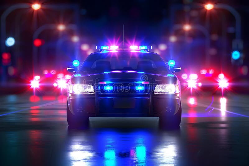 Police Car Lighting in a City at Night Stock Illustration ...