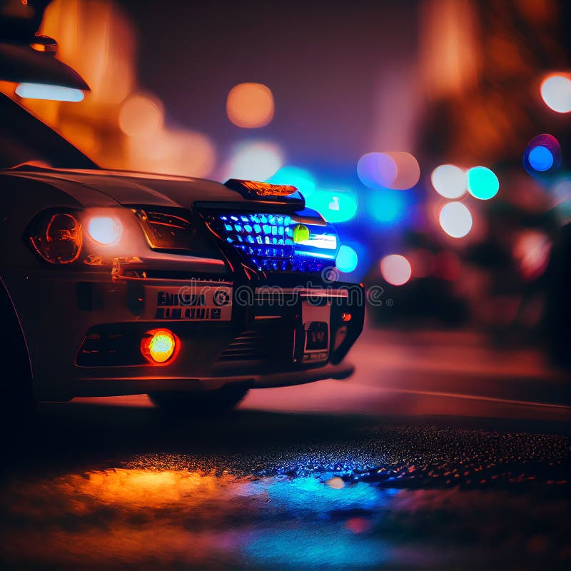 Police Car Lights in City at Night.generative Ai Stock Illustration ...