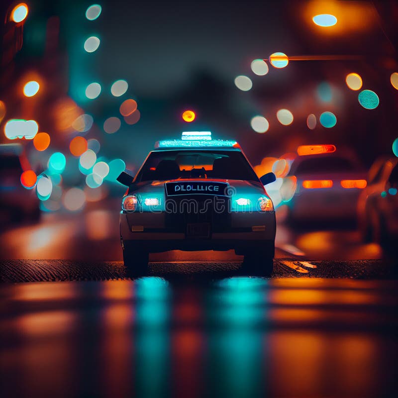 Police Car Lights in City at Night.generative Ai Stock Illustration ...