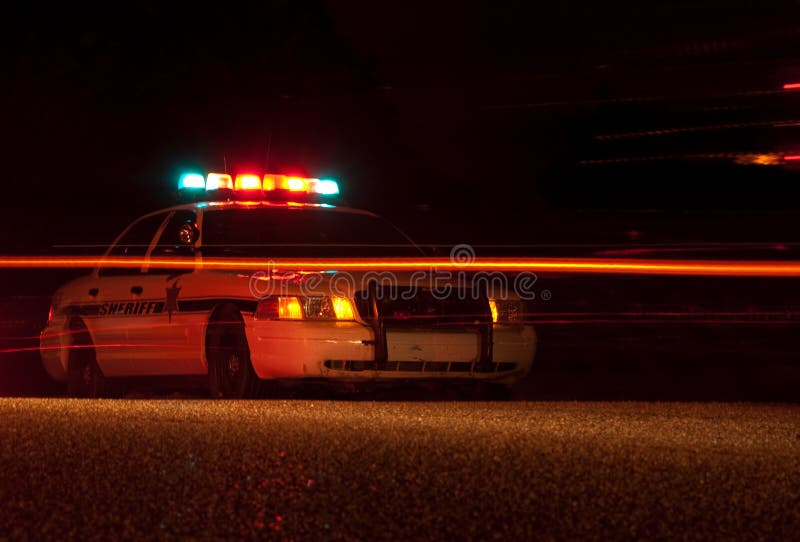 Police car at night stock image. Image of road, lights - 15596289