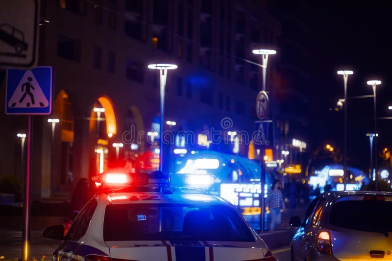 Police car at night stock image. Image of services, night - 191783467