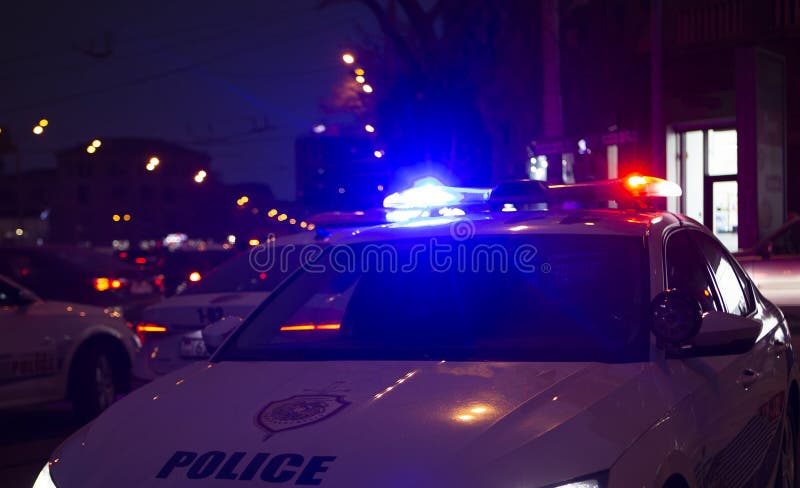Police Car in the Night City Stock Image - Image of road, authority ...