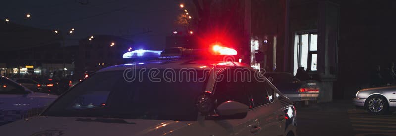 Police Car in the Night City Stock Image - Image of drive, safety ...
