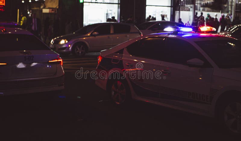 Police Car in the Night City Stock Photo - Image of urban, police ...