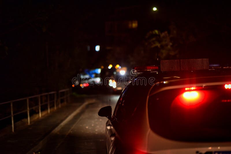 Police Car in the Night Lights on Stock Image - Image of emergency ...