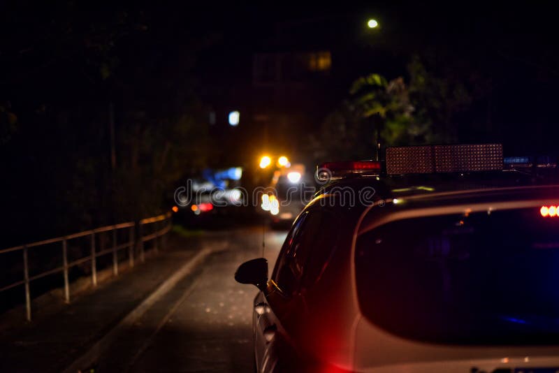 Police Car in the Night Lights on Stock Photo - Image of security, hope ...