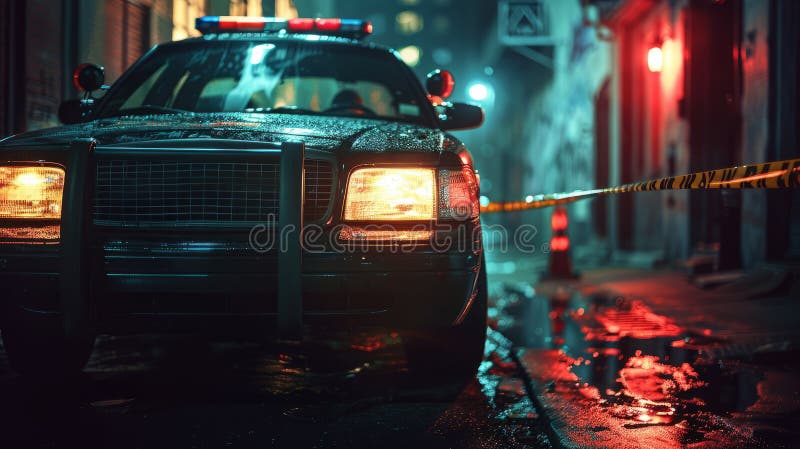 A Police Car at a Nighttime Crime Scene. Stock Photo - Image of police ...