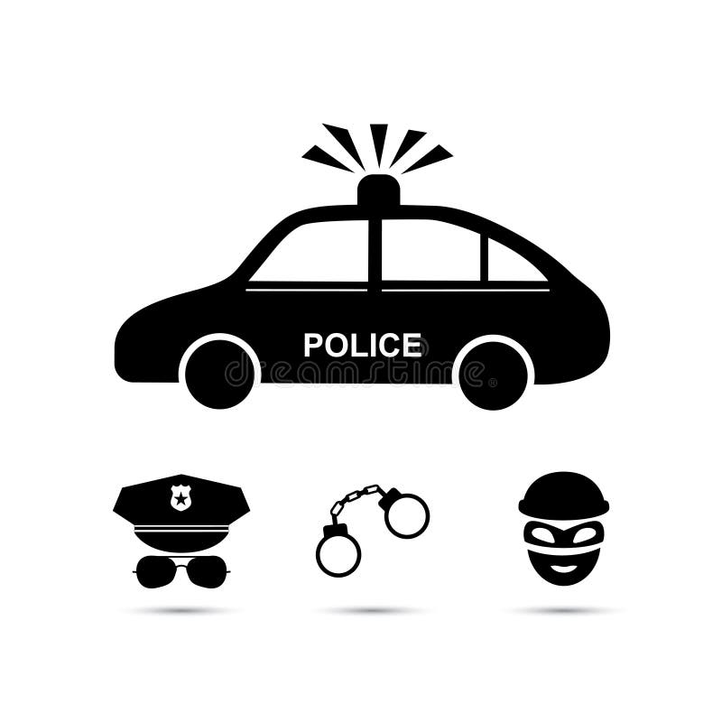 Police Car, Policeman, Thief Icons Stock Vector - Illustration of ...