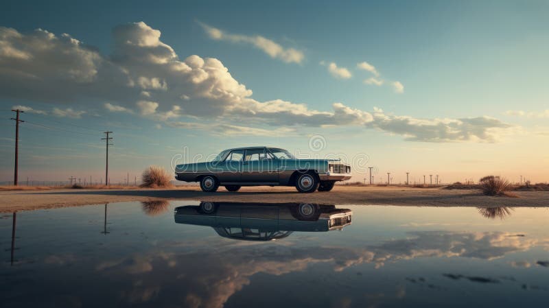 Dreamlike Realism: Iconic American Green Car on a Gritty Dirt Road ...