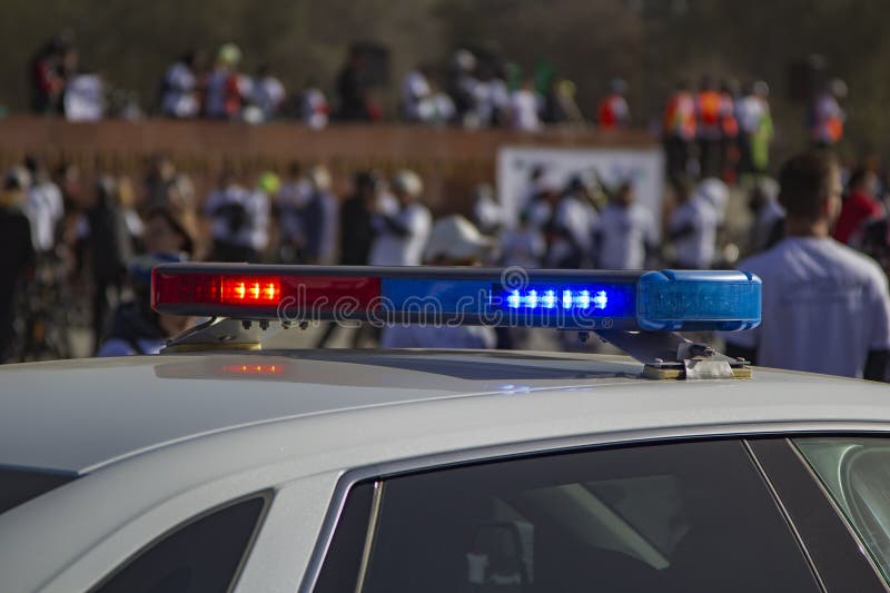 Police Car with Red and Blue Light Flasher Stock Photo - Image of ...