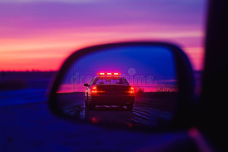 Police Car Reflected in Side Mirror at Sunset Stock Image - Image of ...