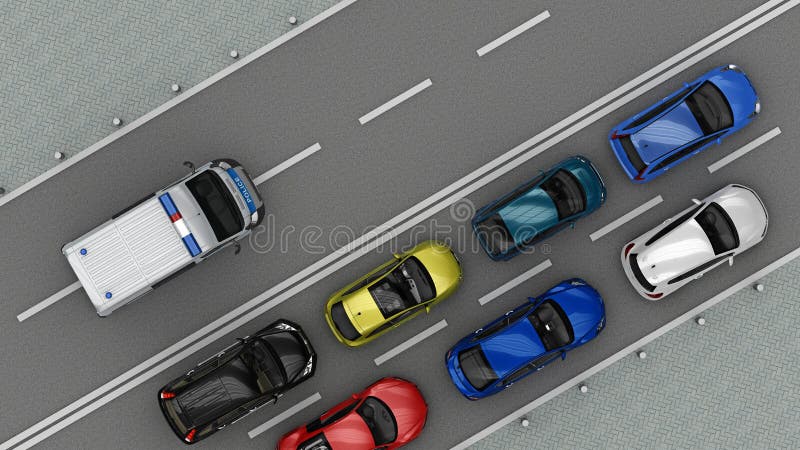Police Car Rides on the Opposite Lane Stock Illustration - Illustration ...
