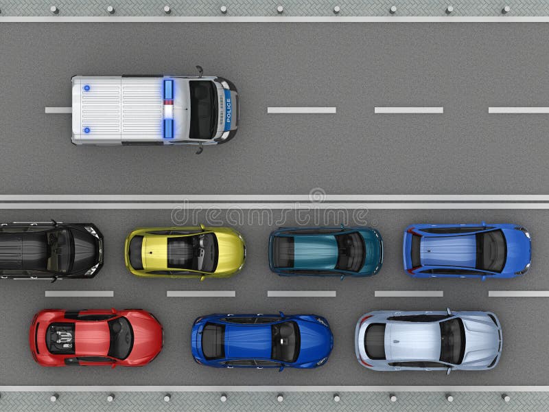Police Car Rides on the Opposite Lane Stock Illustration - Illustration ...