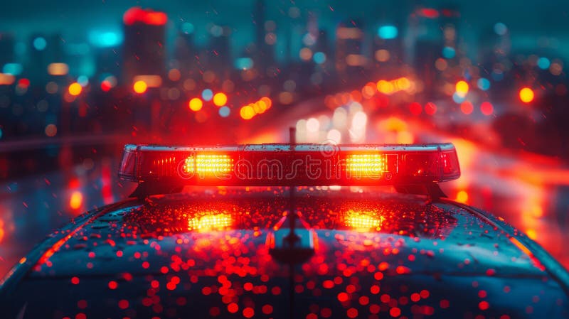 Police Car Rooftop Lights at Rainy Night Stock Photo - Image of patrol ...