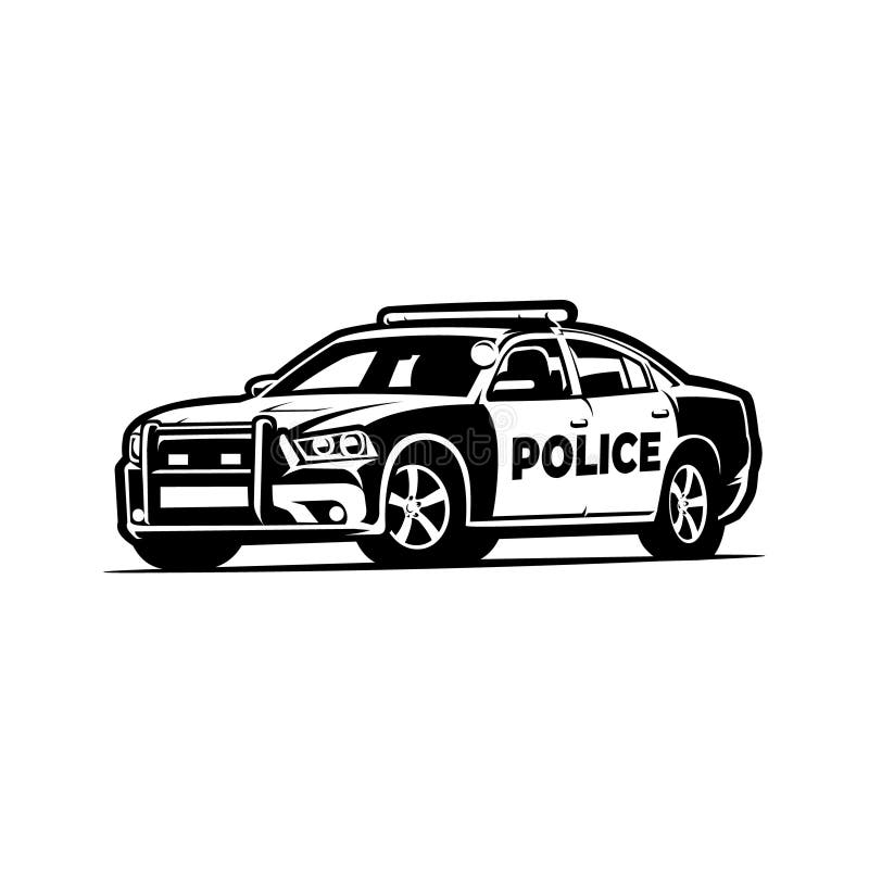 Police Car Silhouette Black and White Vector Art Isolated Stock Vector ...