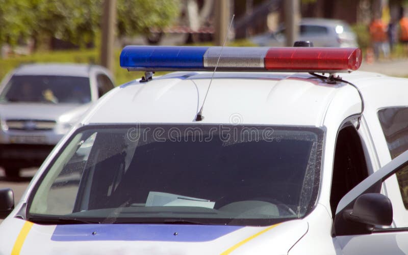 Police Car with Sirens Red and Blue Color Stock Image - Image of danger ...