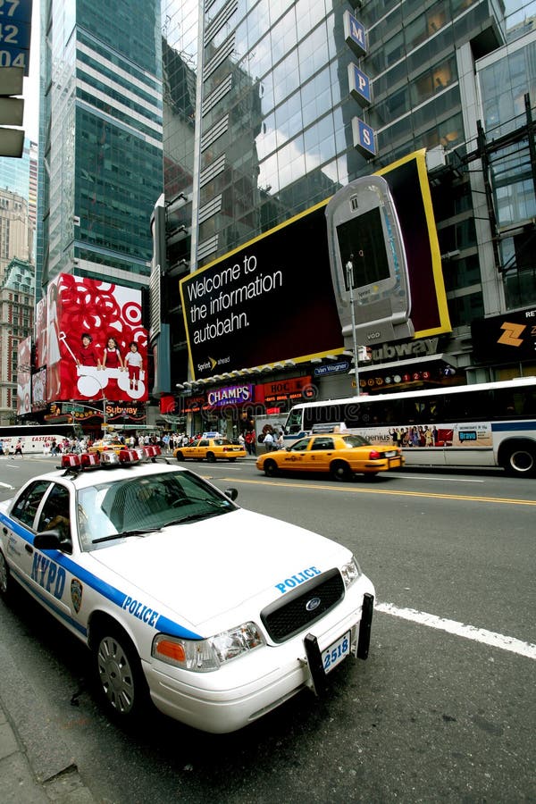 Times Square at Evening with NYPD Car Editorial Photo - Image of york ...