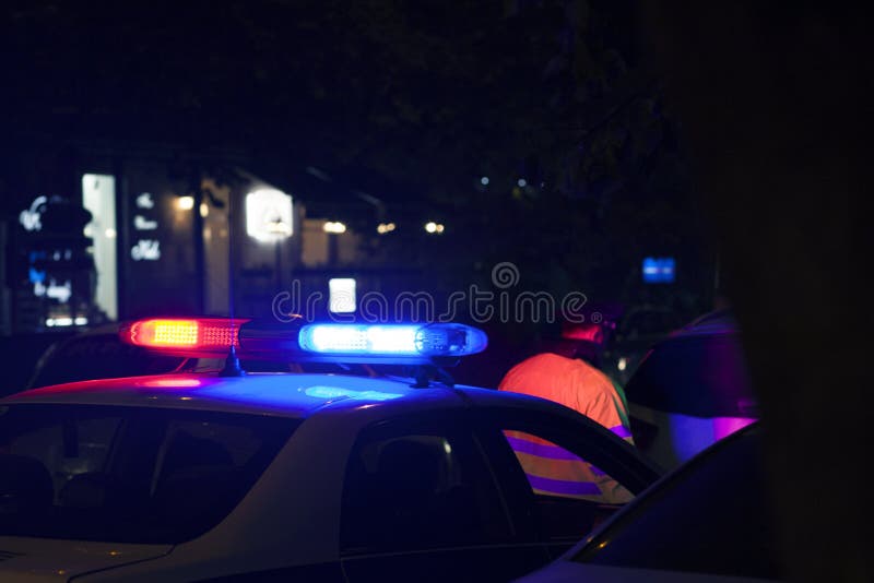 Police Car on the Street at Night Stock Image - Image of safety ...