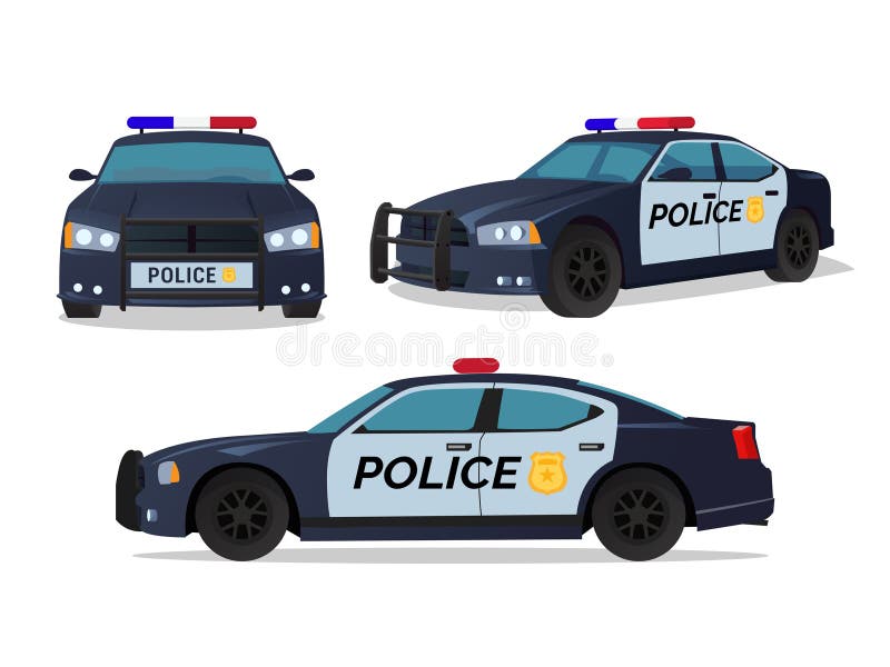 Police Car Vector Illustration on White Background Front, Side, View ...