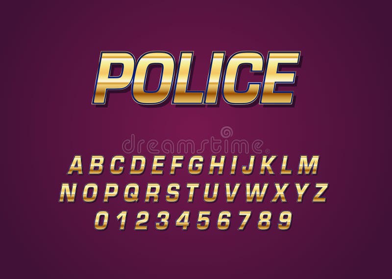 Police Chrome Gold Style Vector Font with Uppercase and Digit Number ...