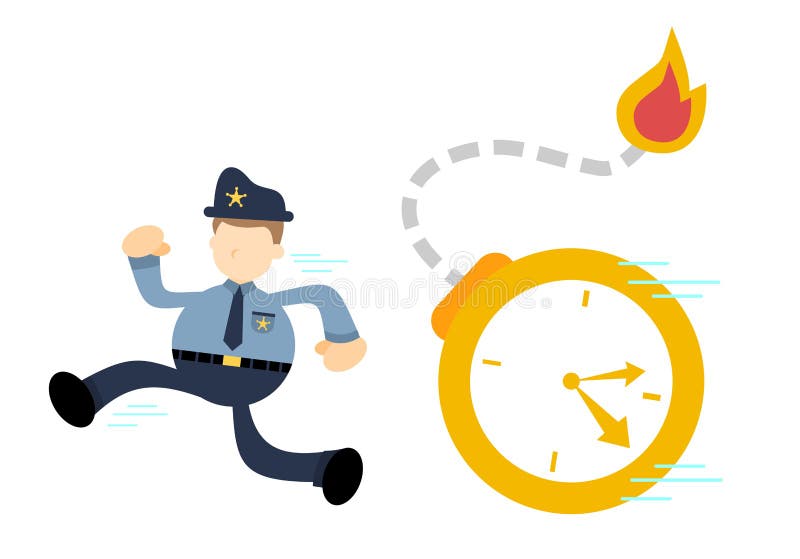 Police Officer Run for Time Bomb Deadline Cartoon Doodle Vector ...