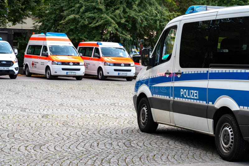 Police Control in the City with Emergency Vehicles Editorial Image ...