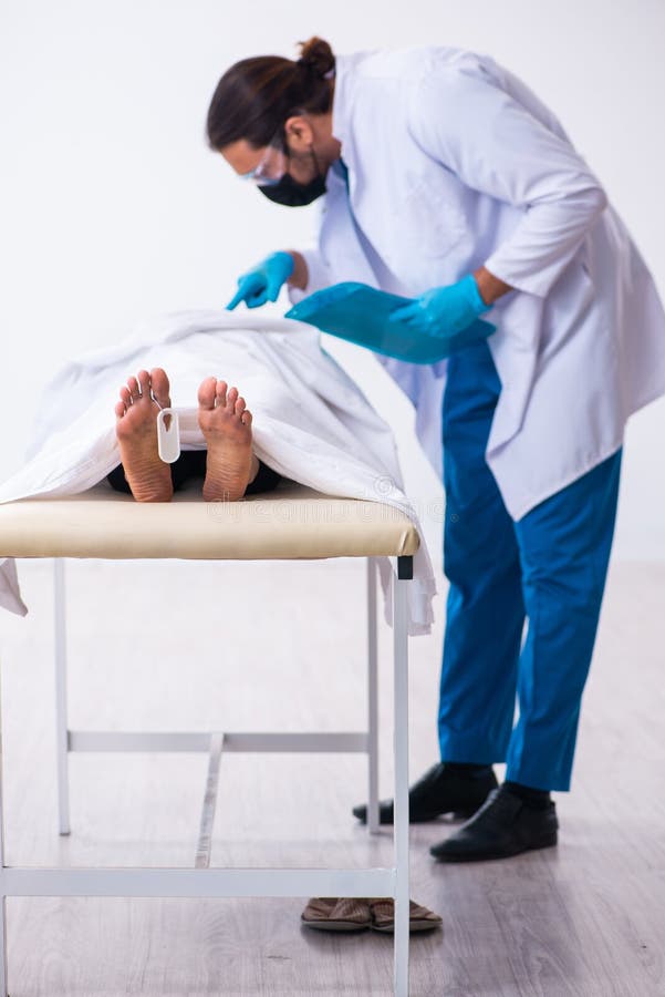 Police Coroner Examining Dead Body Corpse in Morgue Stock Photo - Image ...