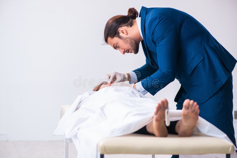 Police Coroner Examining Dead Body Corpse in Morgue Stock Image - Image ...