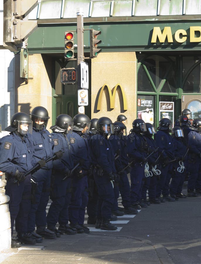 Riot Police Control The Crowd. Stock Image - Image of background ...
