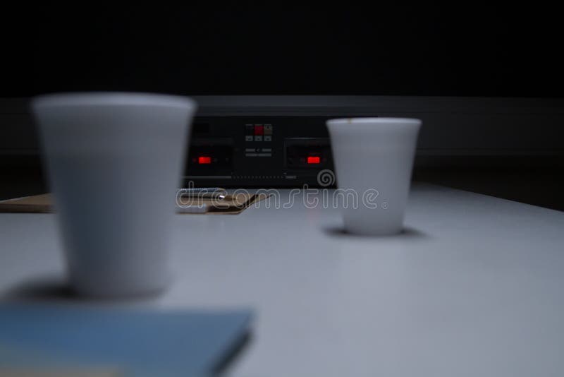 Police Custody Interview Room with Coffee Cups Stock Image - Image of ...