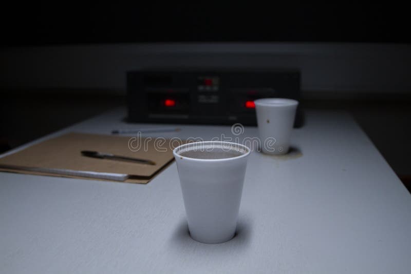 Police Custody Interview Room with Coffee Cups Stock Photo - Image of ...