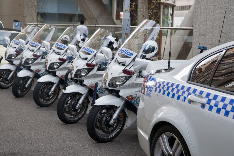 Police Cycles Lined Behind Police Car. Editorial Stock Photo - Image of ...