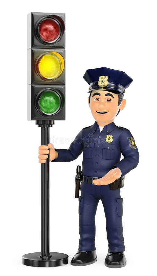 Police 3D Avec Un Feu De Signalisation En Ambre Illustration Stock ...