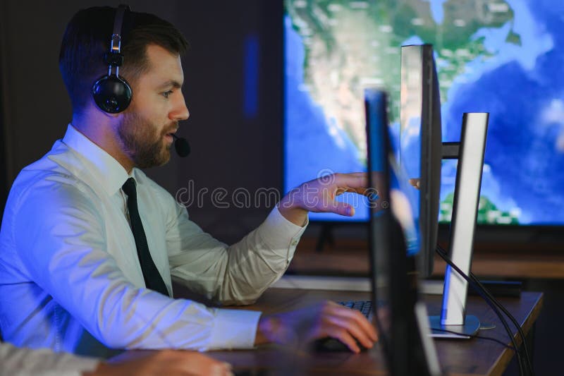 Police Dispatch, Communication Headset and Man Talking, Speaking and ...