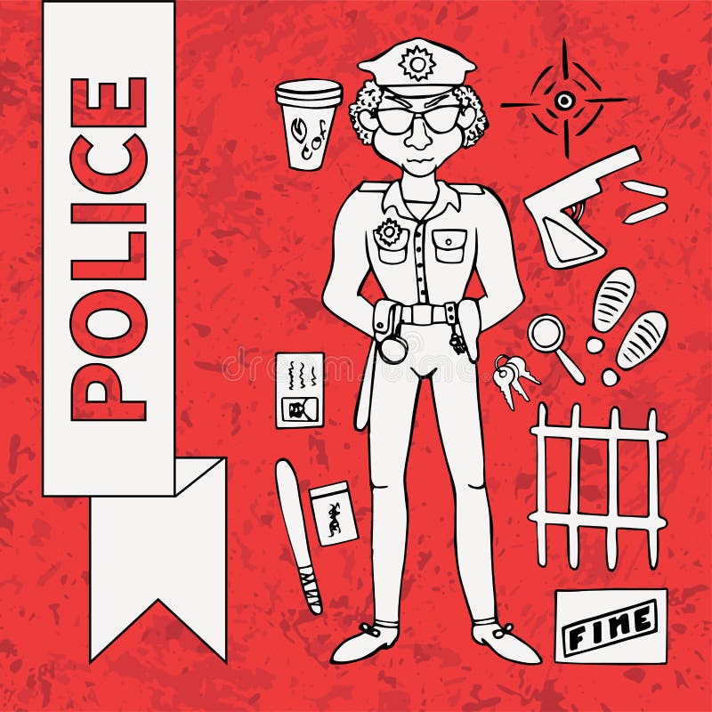 Police cap. Doodle style stock vector. Illustration of costume - 27927727