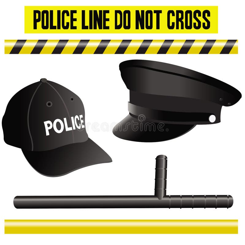 Police Elements Collection, Hat, Bat and Signals Stock Vector ...